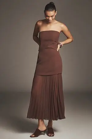 Anthropologie Strapless Pleated Midi Dress