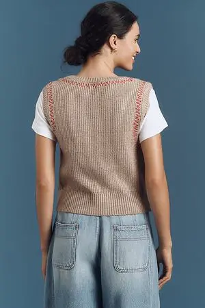 PILCRO Twofer Zig-zag Sleeveless Sweater - Warm Smoke