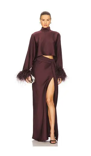 Lapointe Lightweight Satin Caftan Top With Feathers