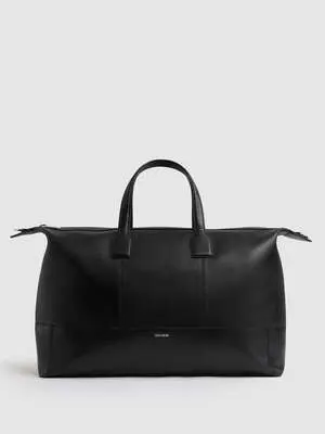 REISS Casey Micro-grain Leather Holdall - Black