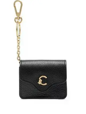 COCCINELLE Leather Clasp-keyring Headphones Case - Black