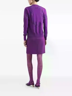 Dolce & Gabbana Wool Cardigan With Lace Inlay - Purple