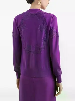 Dolce & Gabbana Wool Cardigan With Lace Inlay - Purple