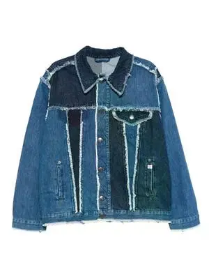 CHARLES JEFFREY Frayed Patchwork Denim Jacket