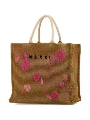 Marni Raffia Flower Tote - Brown