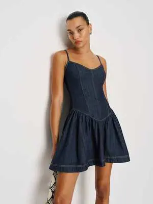 REFORMATION Lottie Denim Mini Dress - Liffey