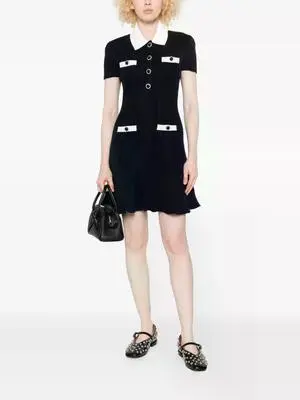 SELF-PORTRAIT Collared Mini Dress With Button Detail - Blue