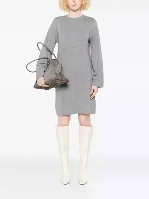 Fabiana Filippi Crew-neck Wool Midi Dress - Grey