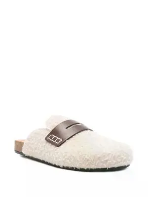 JW Anderson Shearling Mules With Leather Detail - Neutrals