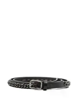 R13 Chain-embellished Leather Belt - Black