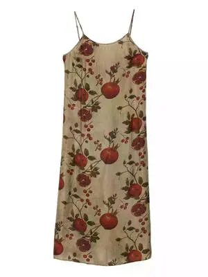 UMA WANG Pomegranate-print Slip Midi Dress - Brown