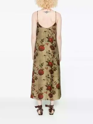 UMA WANG Pomegranate-print Slip Midi Dress - Brown
