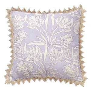VVYOM Himalayan Embroidered Reversible Cushion, 20 X 20 - Lilac Sky