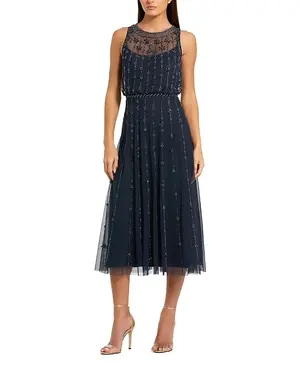 Mac Duggal Embellished High Neck A-line Dress - Midnight