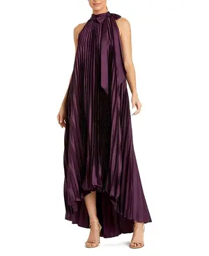 Mac Duggal Pleated Halter Neck High-low Gown - Plum