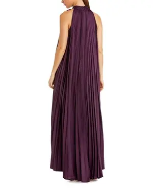 Mac Duggal Pleated Halter Neck High-low Gown - Plum