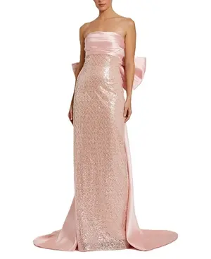 Mac Duggal Strapless Embellished Gown With Bow Detail - Blush