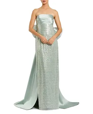 Mac Duggal Strapless Embellished Gown With Bow Detail - Sage