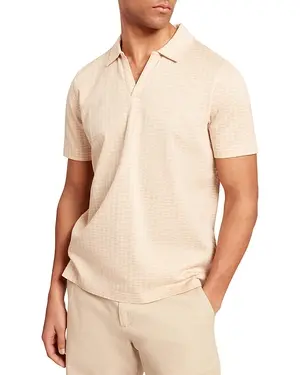 Ted Baker London Matejo Mini Check Open Neck Polo Shirt - Taupe