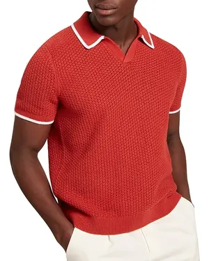 Ted Baker London Sachair Textured Knit Open Neck Polo Dark Orange