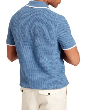Ted Baker London Sachair Textured Knit Open Neck Polo - Light Blue