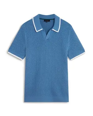 Ted Baker London Sachair Textured Knit Open Neck Polo - Light Blue