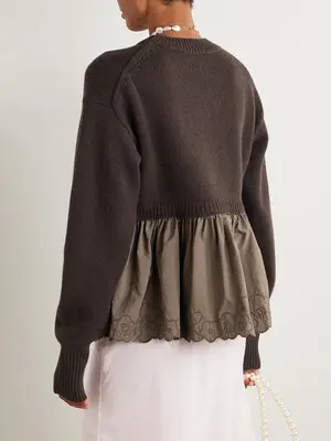 Cecilie Bahnsen Embroidered Cashmere And Wool-blend Peplum Sweater