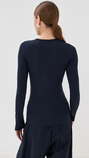 Tibi Circular Ribbed Crew Neck Pullover - Navy