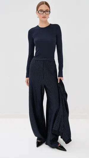 Tibi Circular Ribbed Crew Neck Pullover - Navy