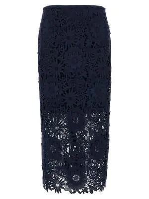 Remain Birger Christensen 3d Lace Openwork Midi Skirt - Blue