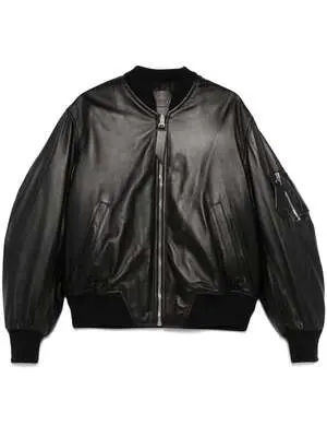 Attico Leather Bomber Jacket - Black