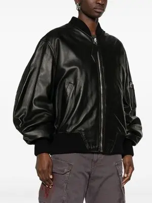Attico Leather Bomber Jacket - Black