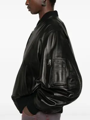 Attico Leather Bomber Jacket - Black