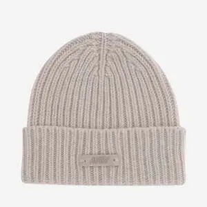 AUTRY Ribbed Wool Beanie With Logo - Beige