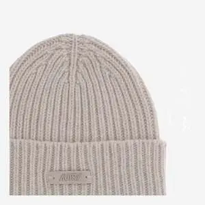 AUTRY Ribbed Wool Beanie With Logo - Beige