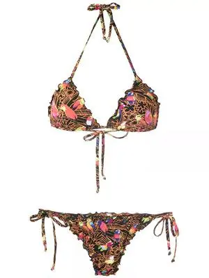 AMIR SLAMA Papagaios Printed Bikini Set - Black