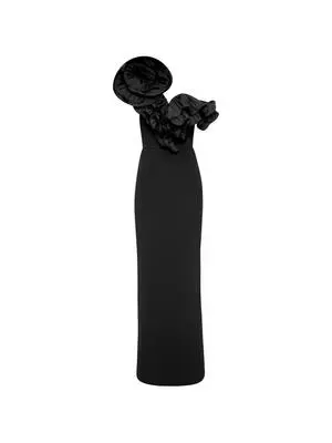 Rebecca Vallance Ella Ruffle-Detail One-Shoulder Gown Black