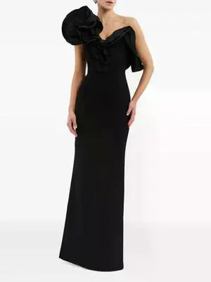 Rebecca Vallance Ella Ruffle-detail One-shoulder Gown - Black