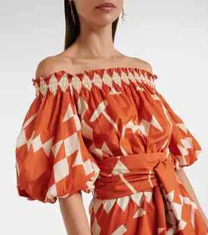 Johanna Ortiz Printed Cotton Poplin Midi Dress