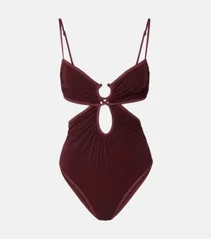 Johanna Ortiz Cutout Gathered Terry Swimsuit Burgundy