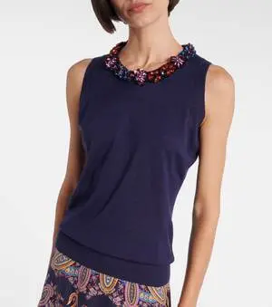 Etro Embellished Silk And Cashmere Top