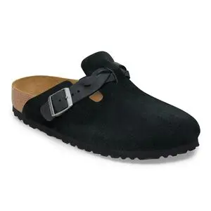BIRKENSTOCK Boston Braided Suede Leather Clogs - Black
