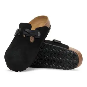 BIRKENSTOCK Boston Braided Suede Leather Clogs - Black