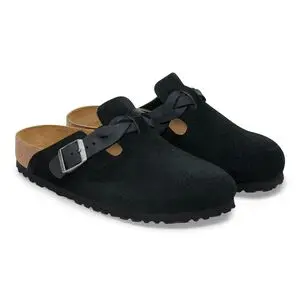 BIRKENSTOCK Boston Braided Suede Leather Clogs - Black