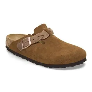 BIRKENSTOCK Boston Braided Suede Leather Clogs - Mink