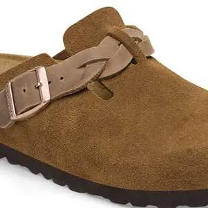 BIRKENSTOCK Boston Braided Suede Leather Clogs - Mink