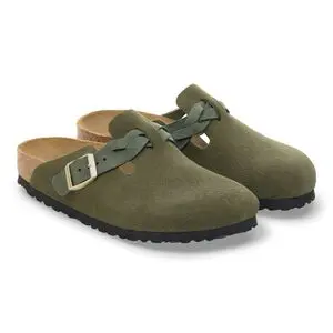 BIRKENSTOCK Boston Braided Suede Leather Clogs - Thyme