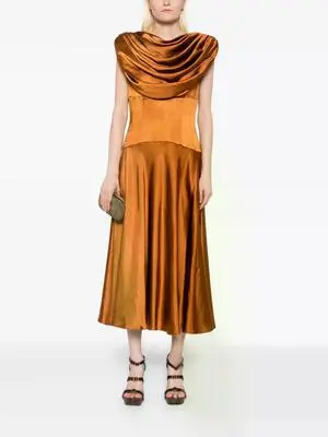 Amsale Draped Satin Midi Dress