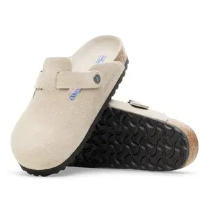 BIRKENSTOCK Boston Soft Footbed Suede Leather Clogs - Oyster Tonal