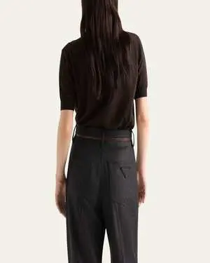 Prada Turtleneck Superfine Cashmere Short-sleeve Sweater - Moro